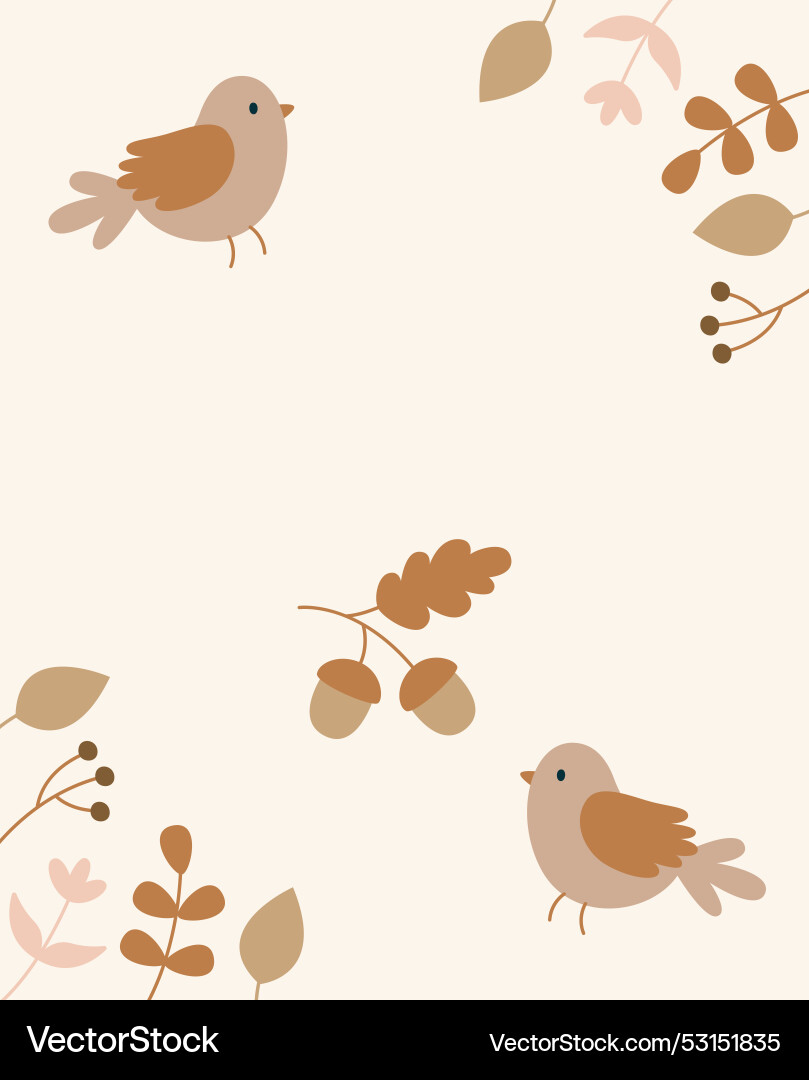 Woodland background birds card Royalty Free Vector Image