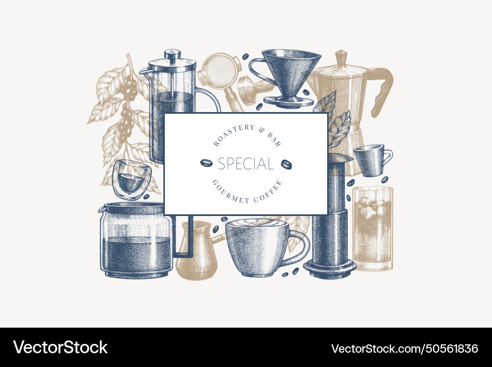 Alternative coffee makers hand drawn specialty Vector Image