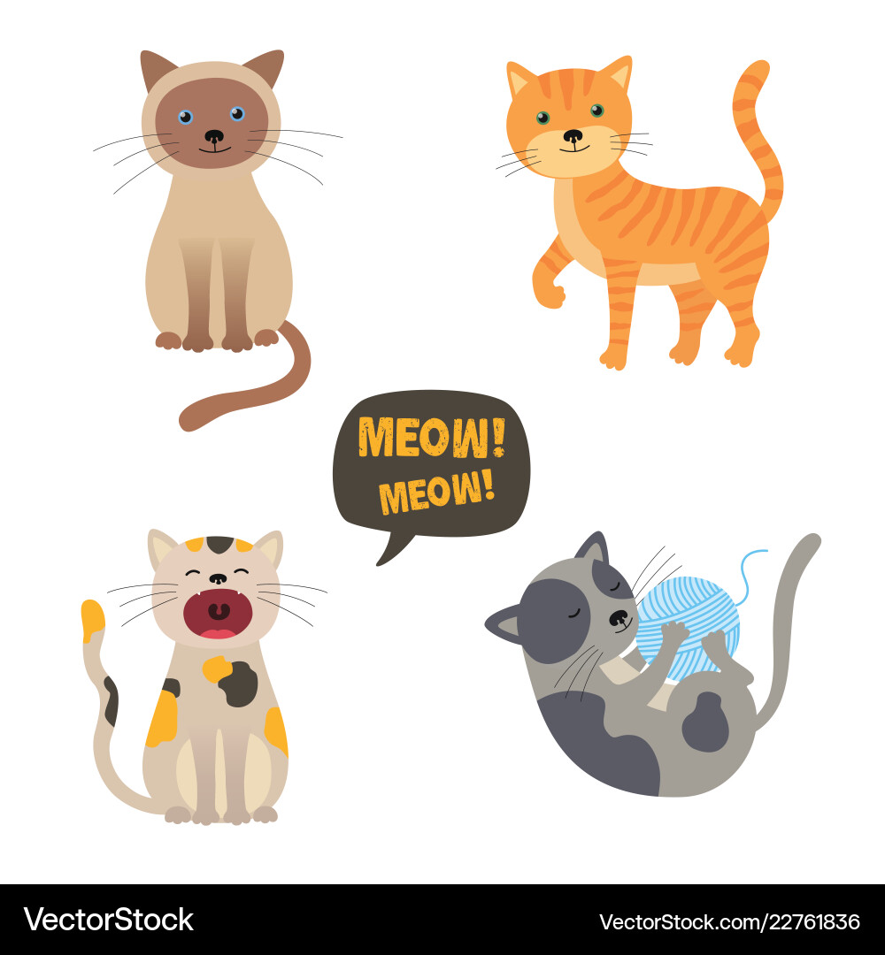 Cute Cats Set - Meow! Royalty Free Vector Image