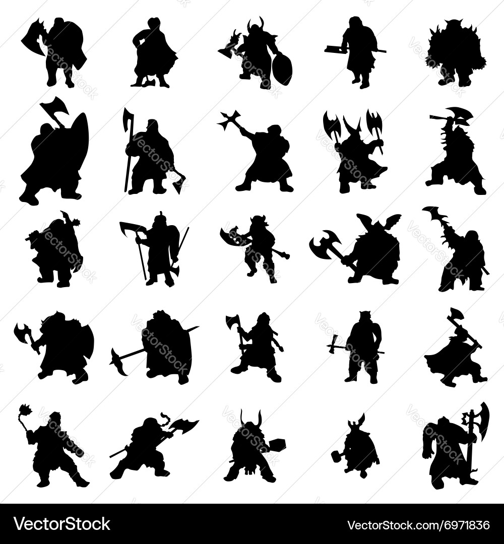 Dwarf silhouettes set Royalty Free Vector Image