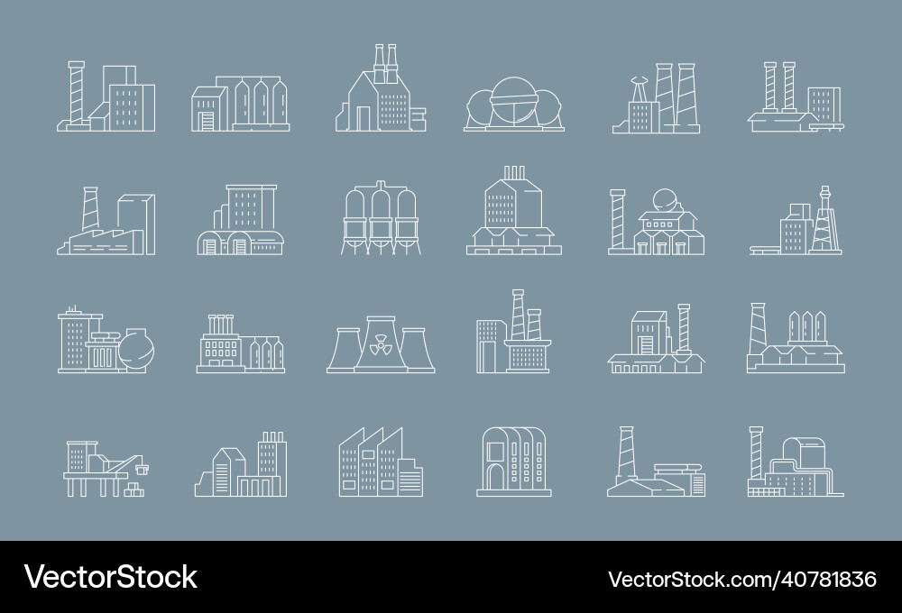 Factory icons industrial building storage Vector Image