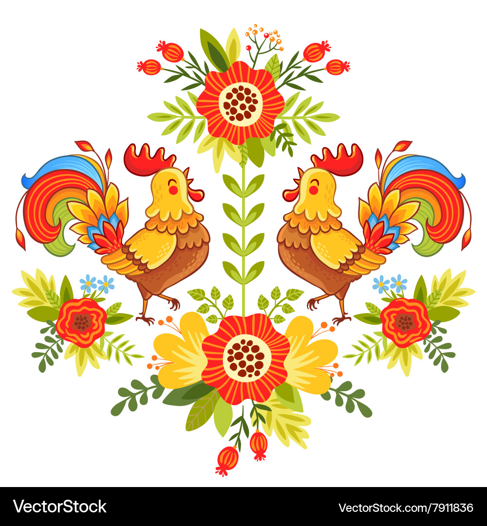Folk ornament with flowers traditional pattern Vector Image