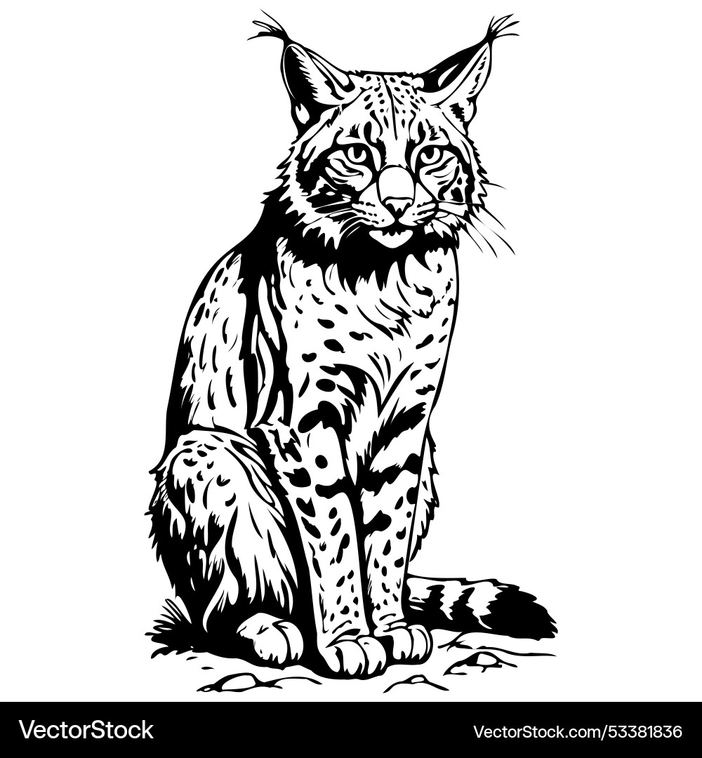Ink bobcat sitting engrave hand drawn animal Vector Image
