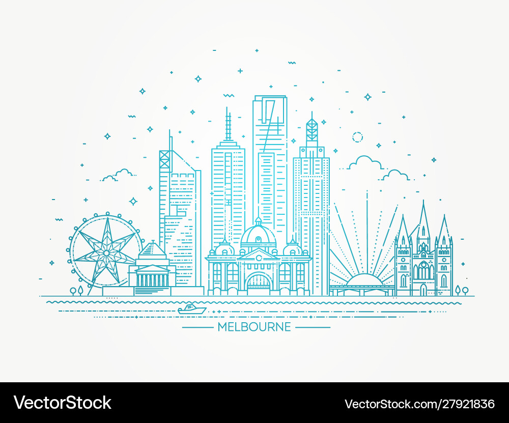Melbourne City Skyline - Line Art Royalty Free Vector Image
