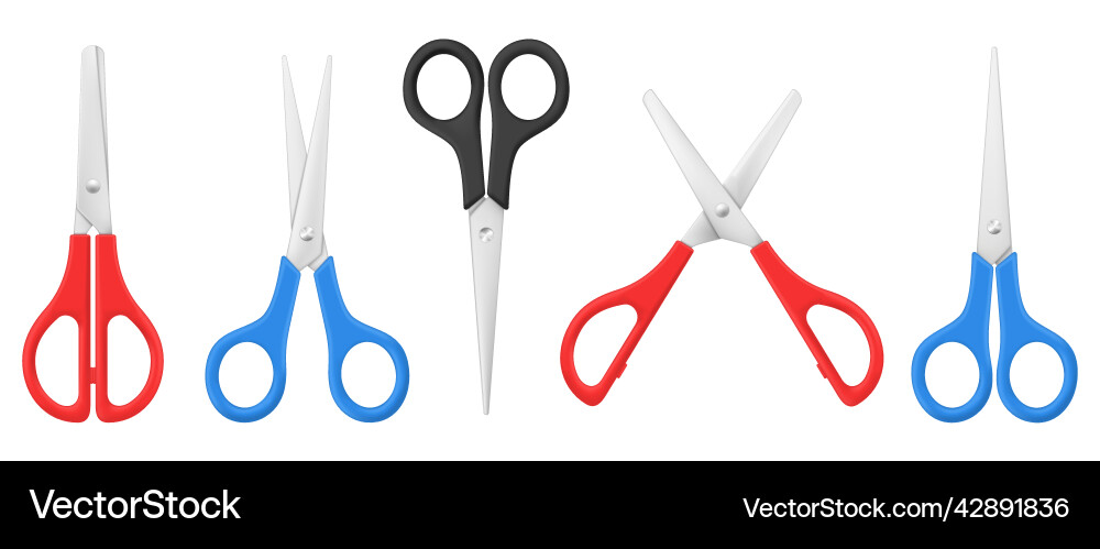 Stationery scissors realistic template collection Vector Image