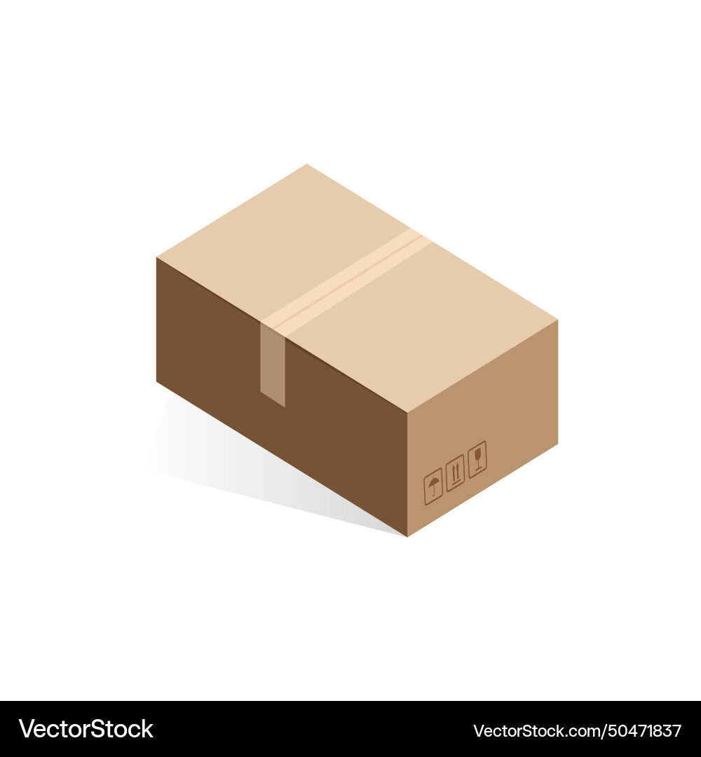 Isometric cardboard box closed with paper tape Vector Image
