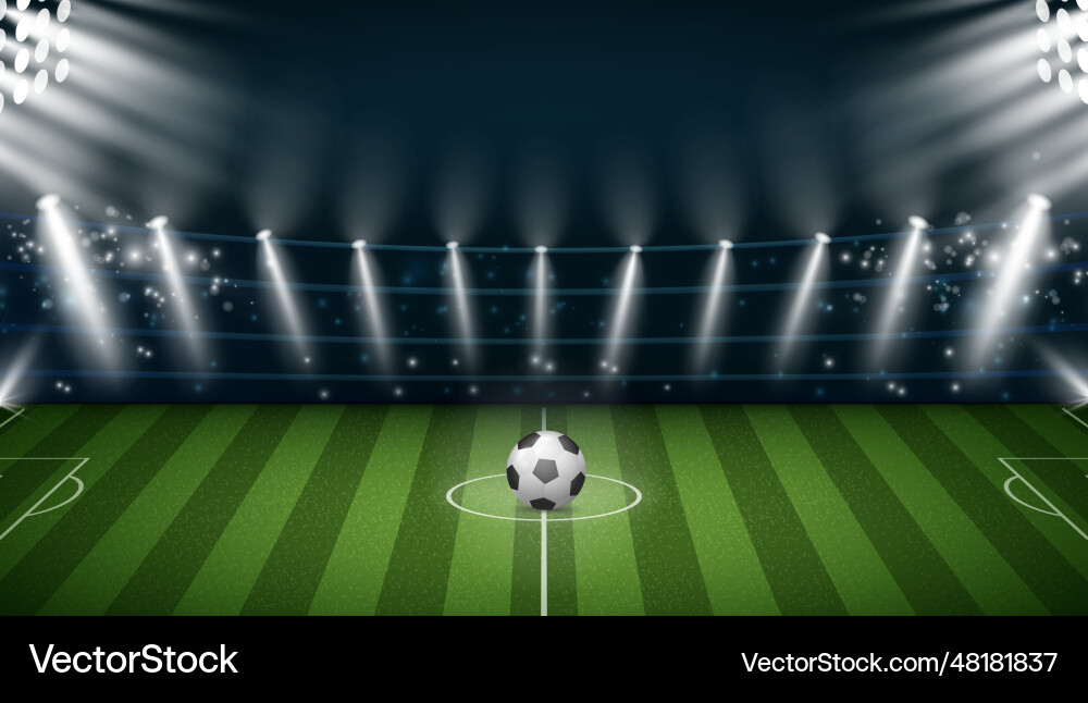 Realistic stadium with football match and light Vector Image
