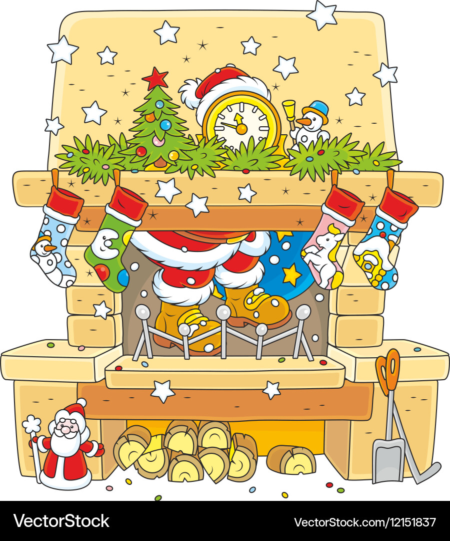 Santa in the fireplace Royalty Free Vector Image