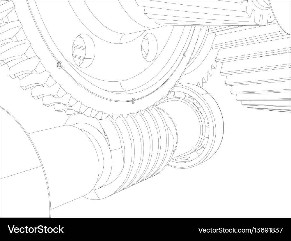 Wire-frame gears with shafts close-up Royalty Free Vector