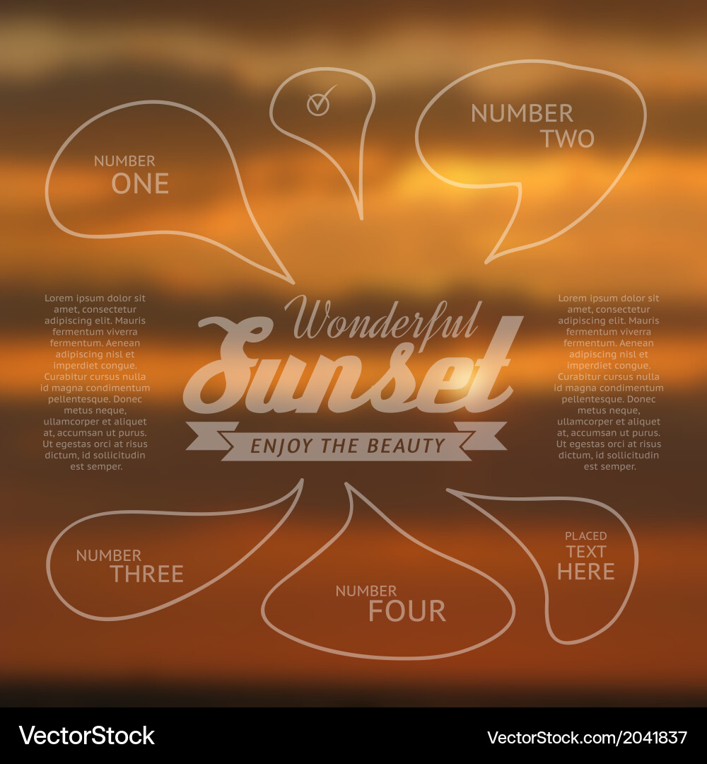 Wonderful sunset text lettering and infographics Vector Image