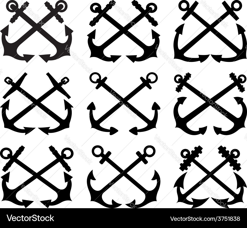 Crossed anchor silhouettes set Royalty Free Vector Image