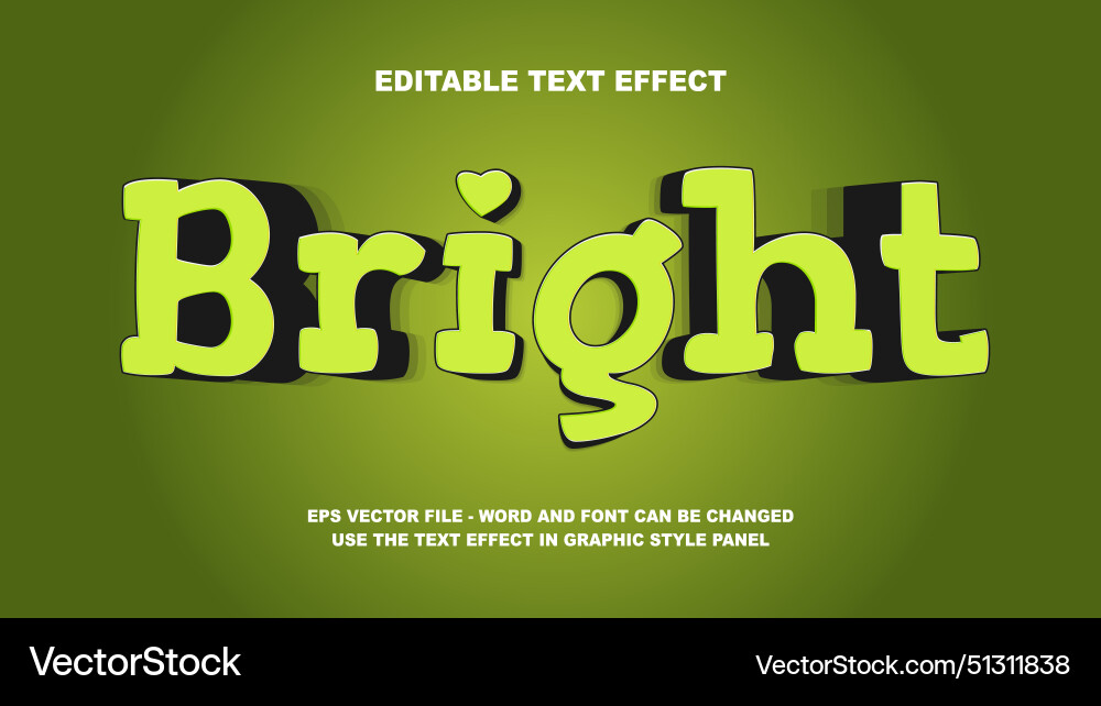 Editable text effect bright 3d template Royalty Free Vector