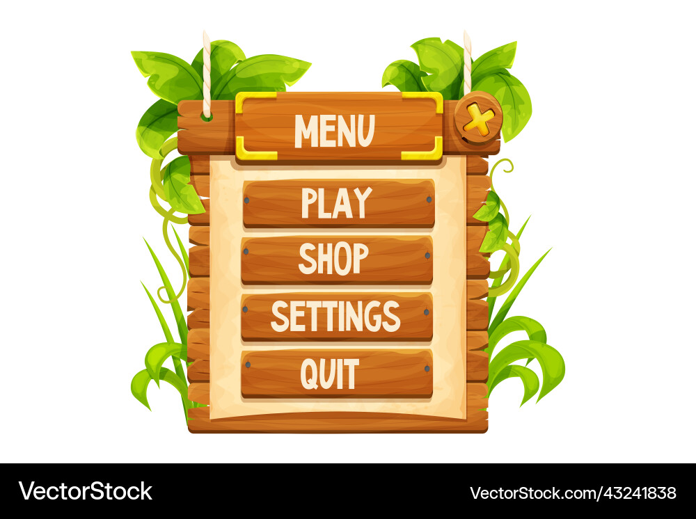 Game menu jungle frame with wooden planks old Vector Image