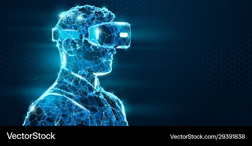 Polygonal VR Man with Holographic Glasses Vector Image