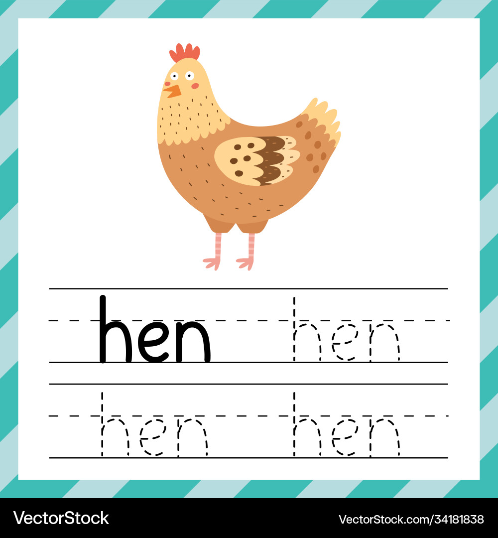 Tracing Hen Worksheet for Kids Royalty Free Vector Image