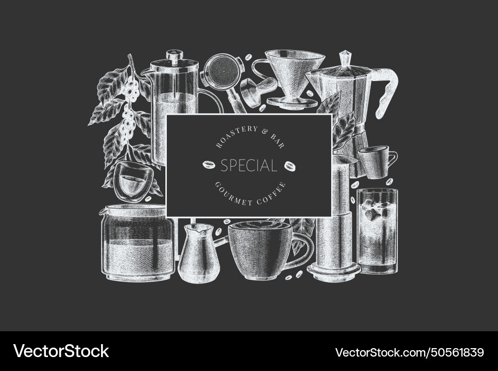 Alternative coffee makers chalk board hand drawn Vector Image