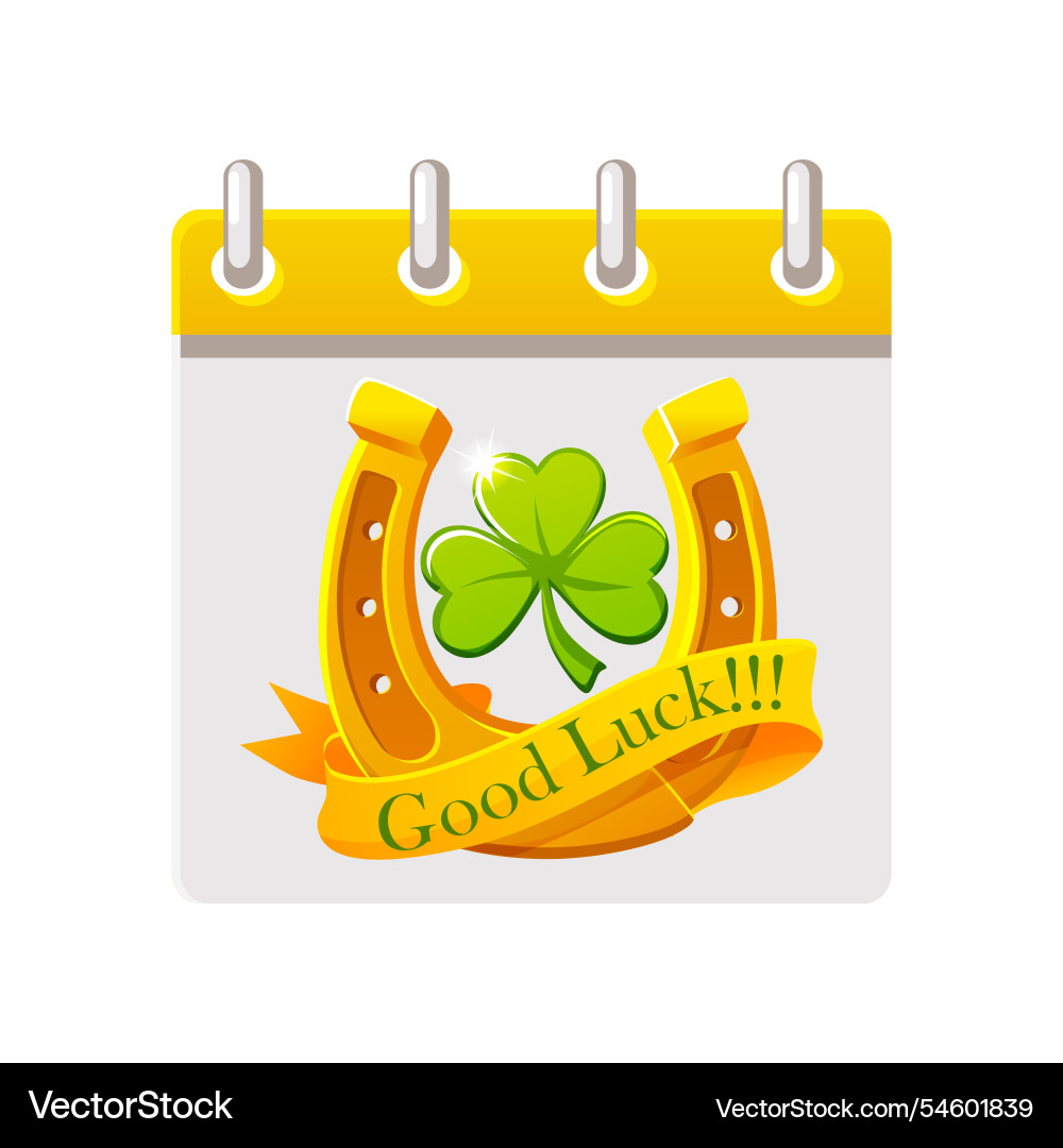 Calendar with horseshoe ribbon and clover Vector Image