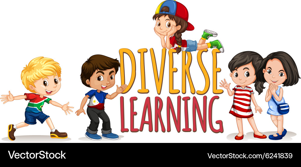 Children on diverse learning sign Royalty Free Vector Image