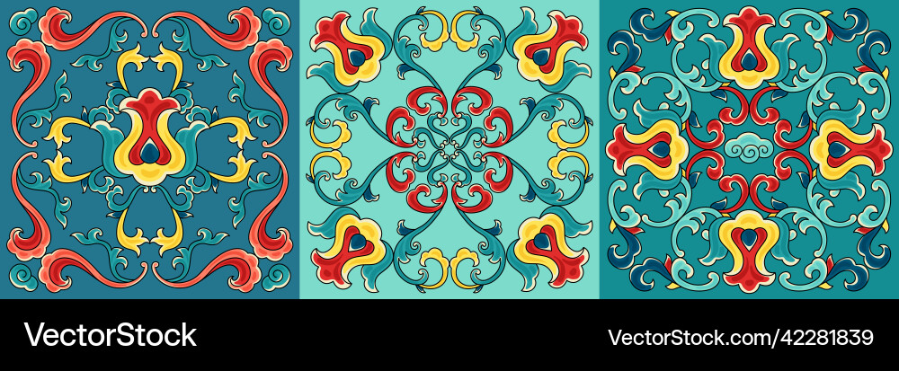 Chinese ceramic tile pattern oriental traditional Vector Image
