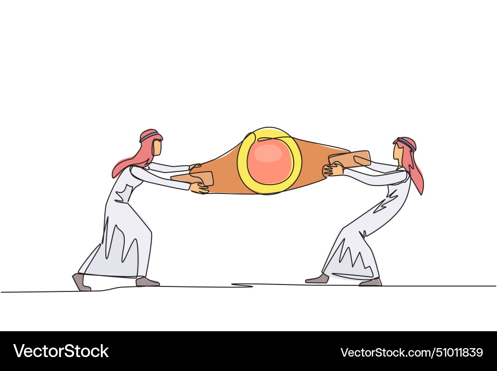 Continuous one line drawing two arabian Royalty Free Vector