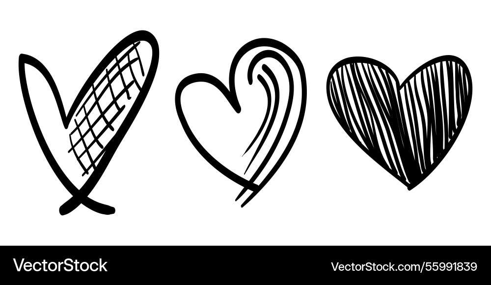 Doodle hearts on set hand drawn style Royalty Free Vector