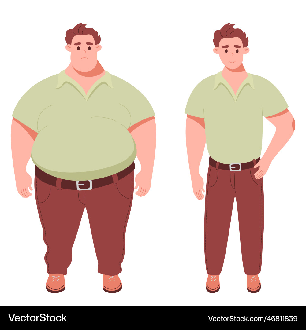 Fat and thin man before after weight loss Vector Image
