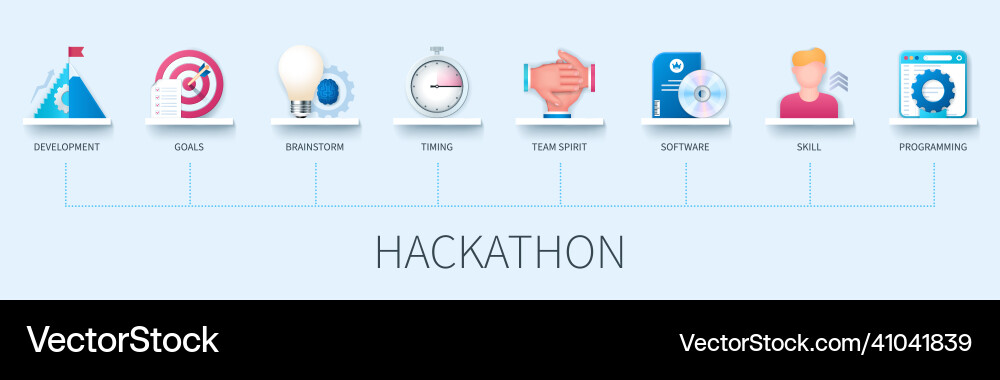 Hackathon banner with icons development goals Vector Image