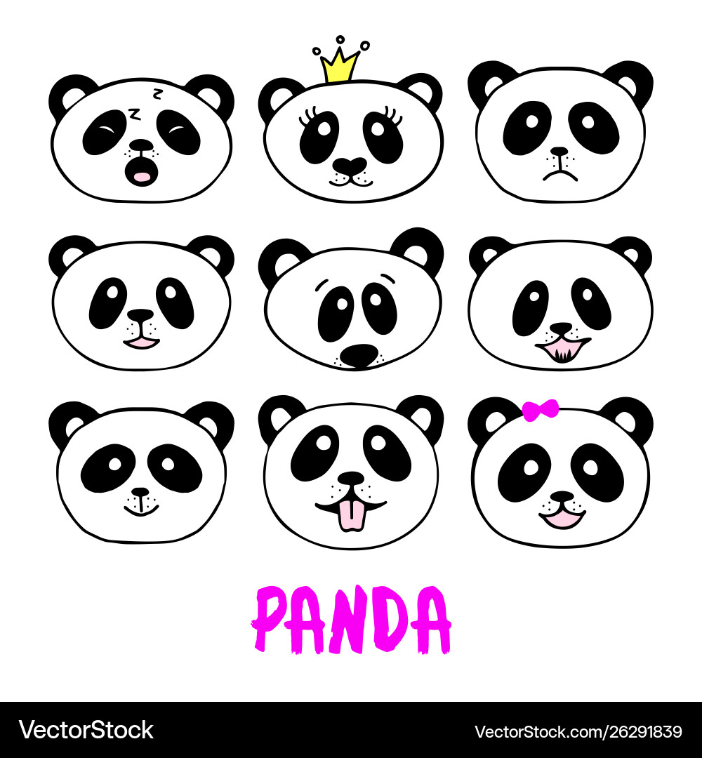 Set hand drawn panda doodles Royalty Free Vector Image