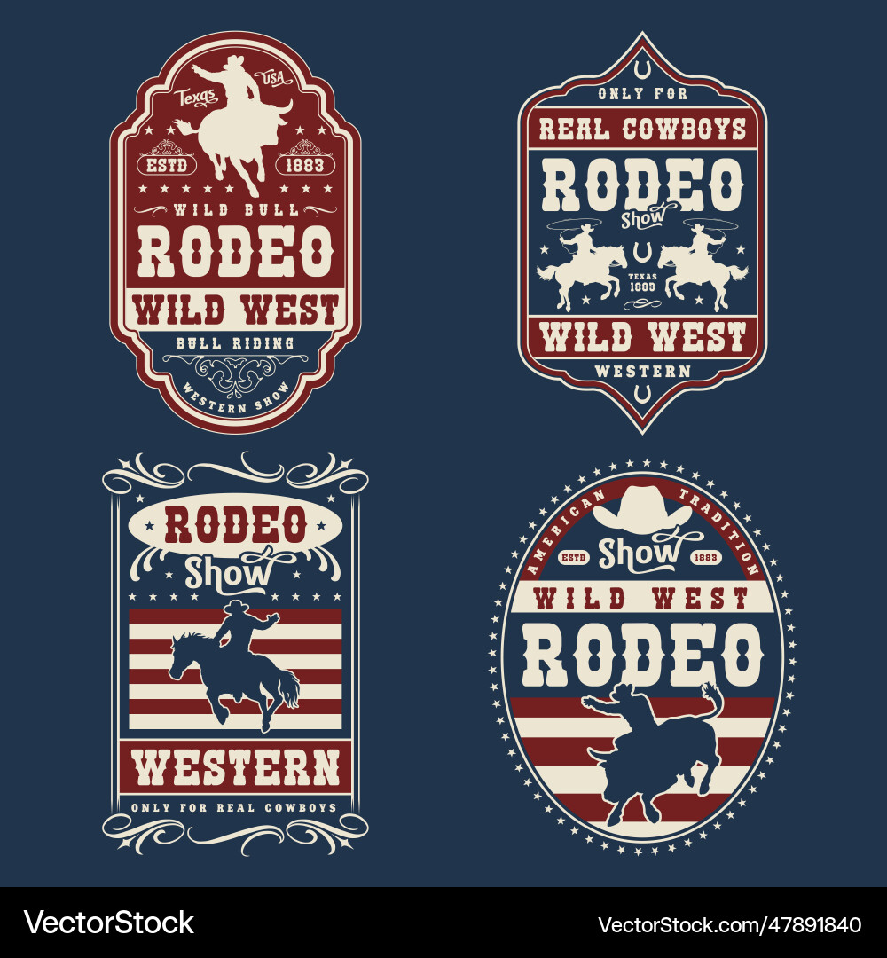 American rodeo set stickers colorful Royalty Free Vector