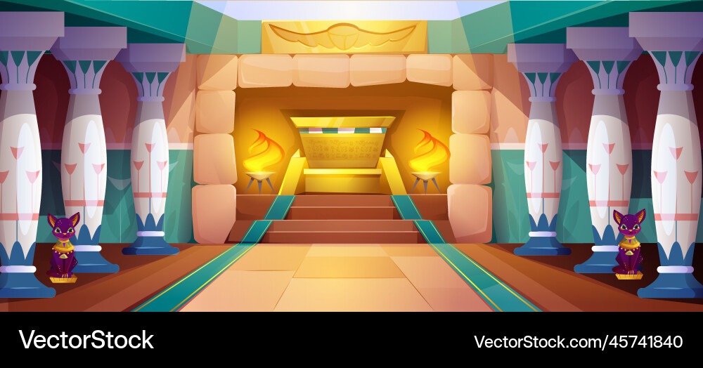 Cartoon egyptian pyramid interior with pharaoh Vector Image