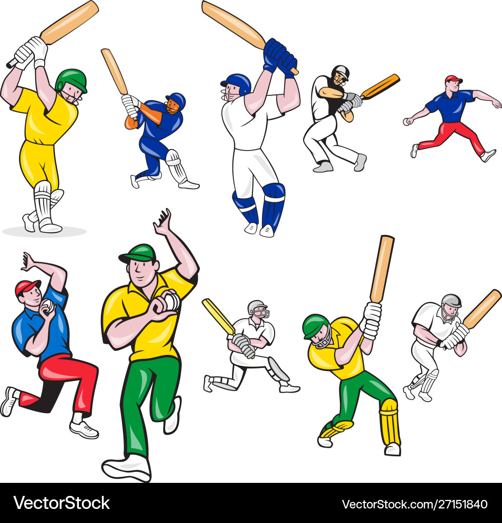 Cricket-player-cartoon-set Royalty Free Vector Image