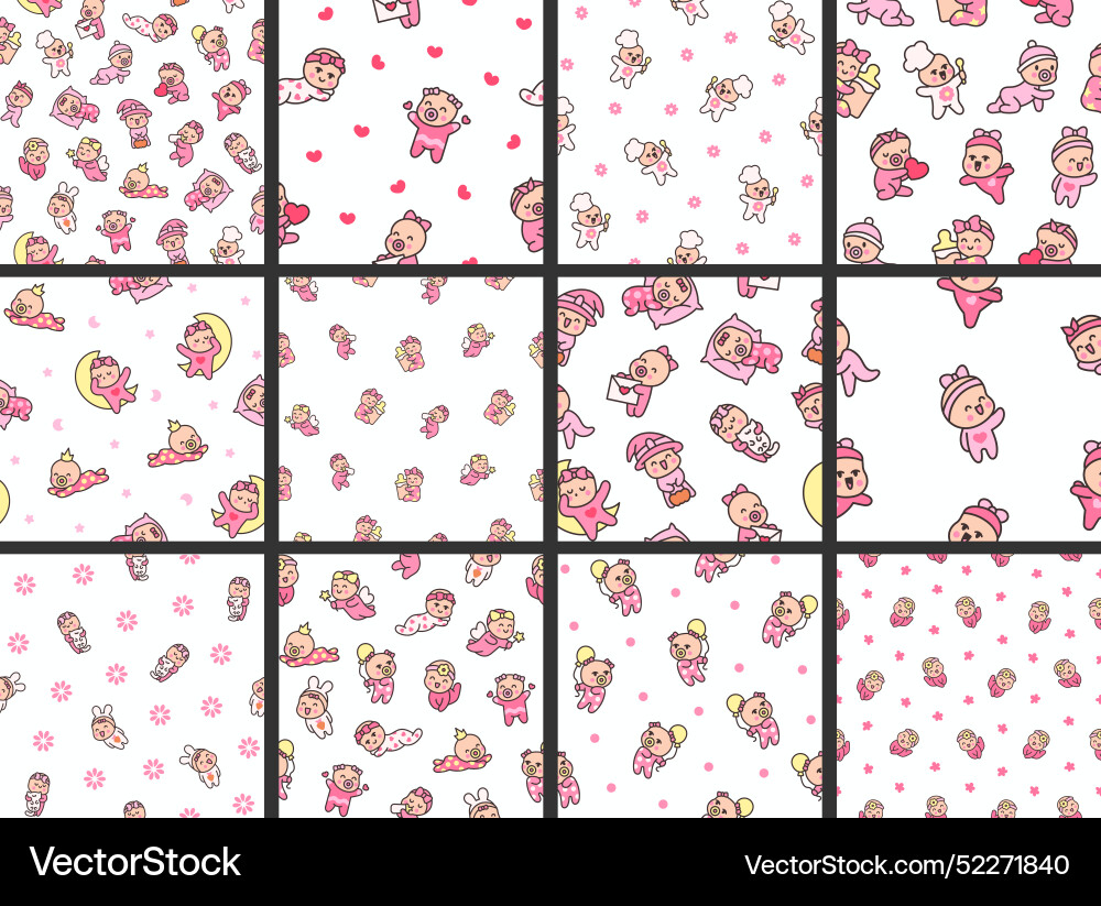 Cute baby girl seamless pattern Royalty Free Vector Image
