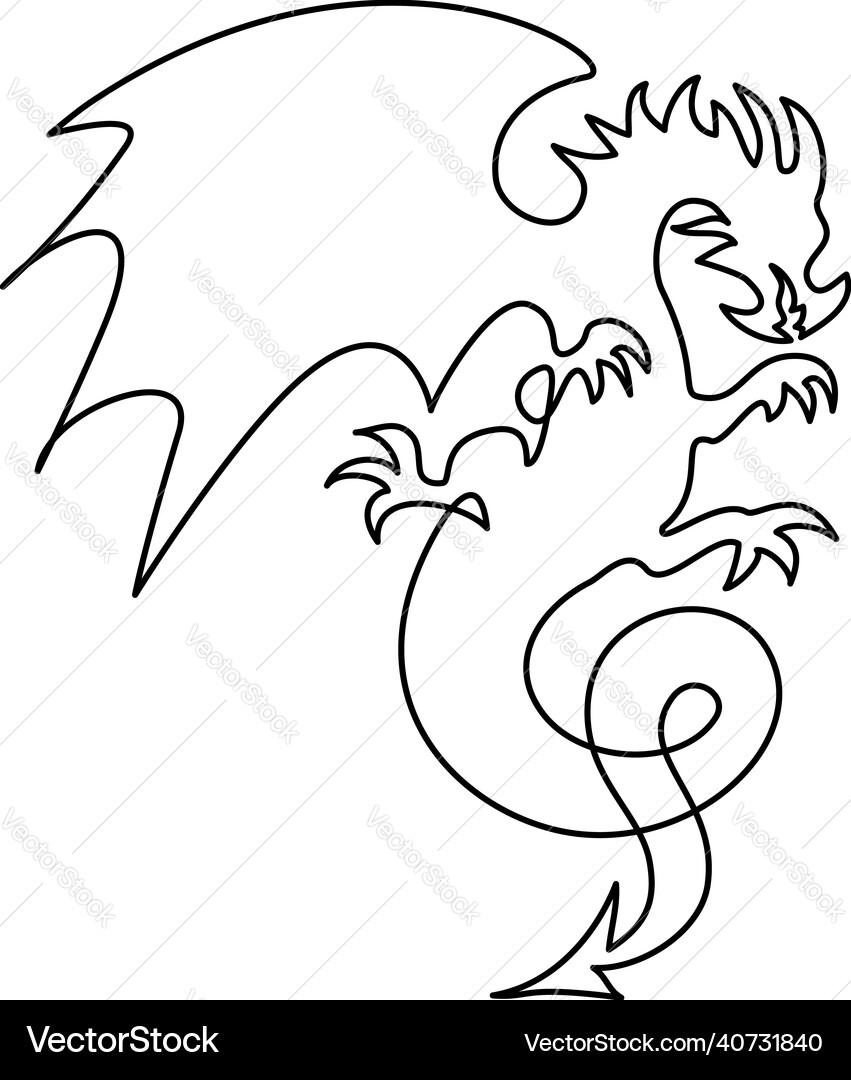 Monsters dragon flying continuous one line Vector Image