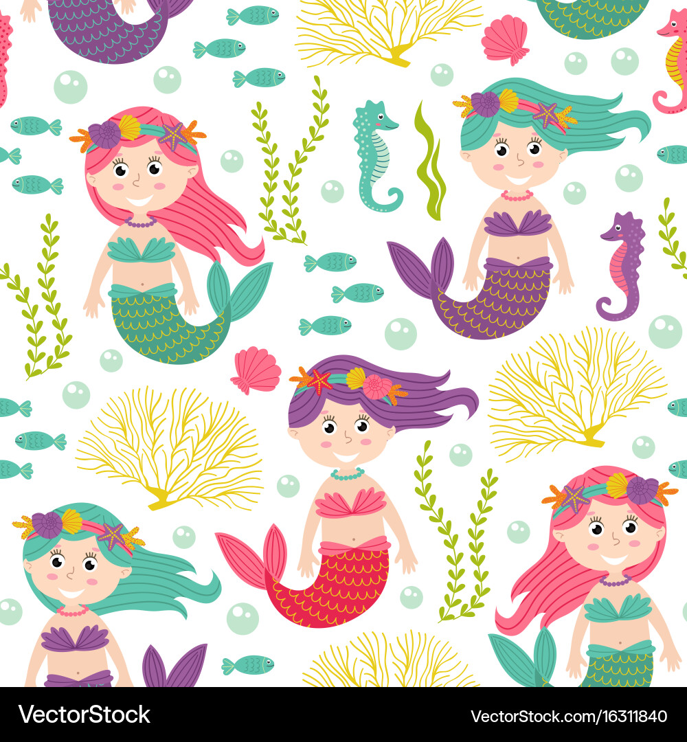 Seamless pattern with mermaid under the sea Vector Image
