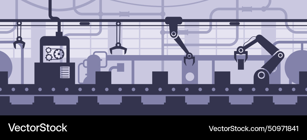 Factory interior conveyor line assembly Royalty Free Vector