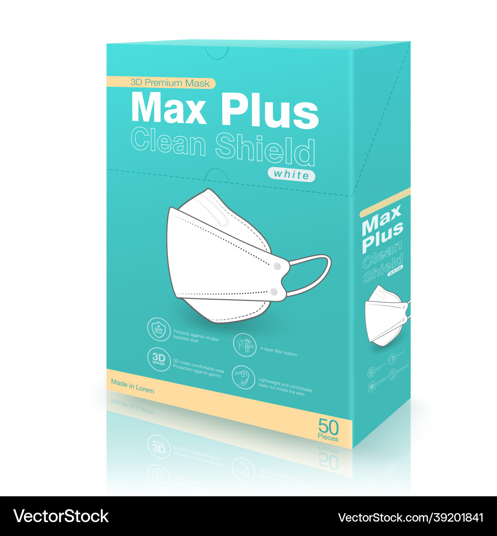 Green 3d medical mask packaging box Royalty Free Vector