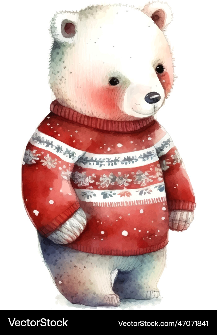 Little white bear christmas with red sweater Vector Image