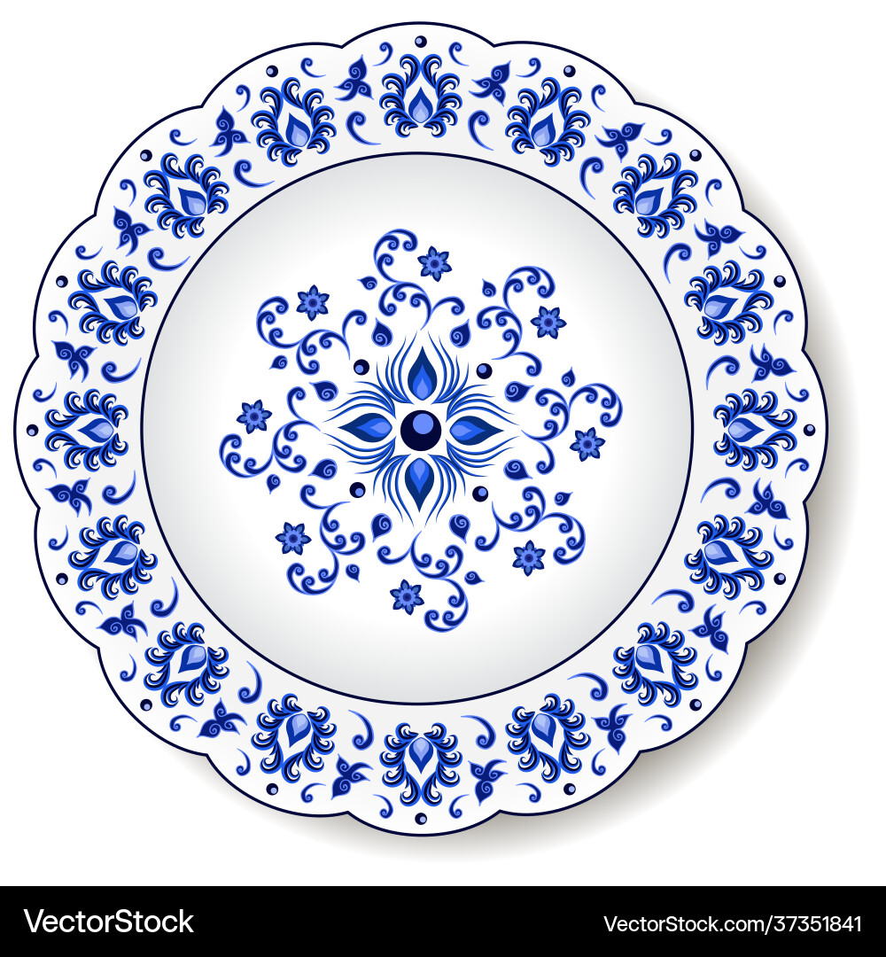 Porcelain plate with blue on white abstract Vector Image