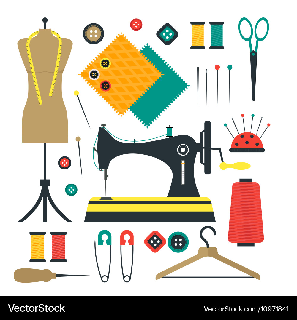 Sewing equipment and tools set Royalty Free Vector Image