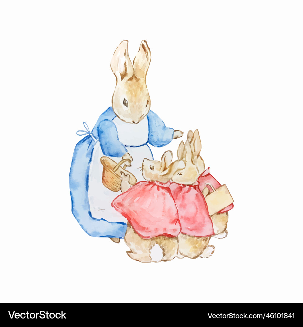 Watercolor rabbit mom with flopsy bunnies Vector Image