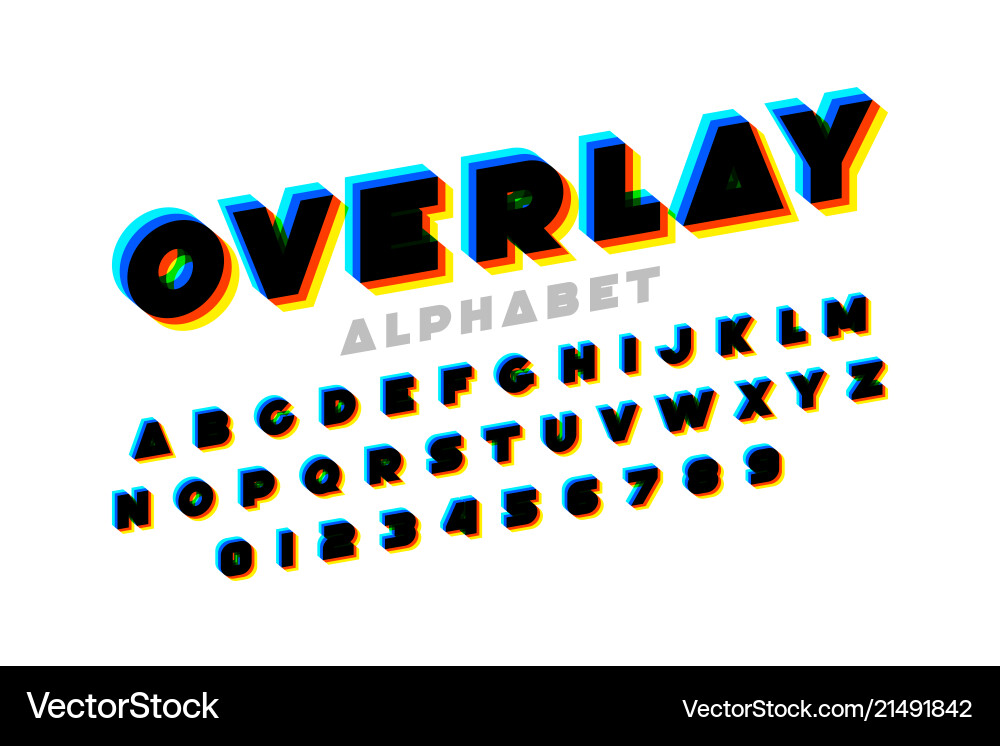 Bunte Overlay Schrift Buchstaben und Zahlen Vektorbild
