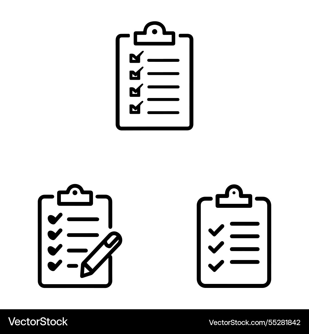 Clipboard with checklist icons set Royalty Free Vector Image