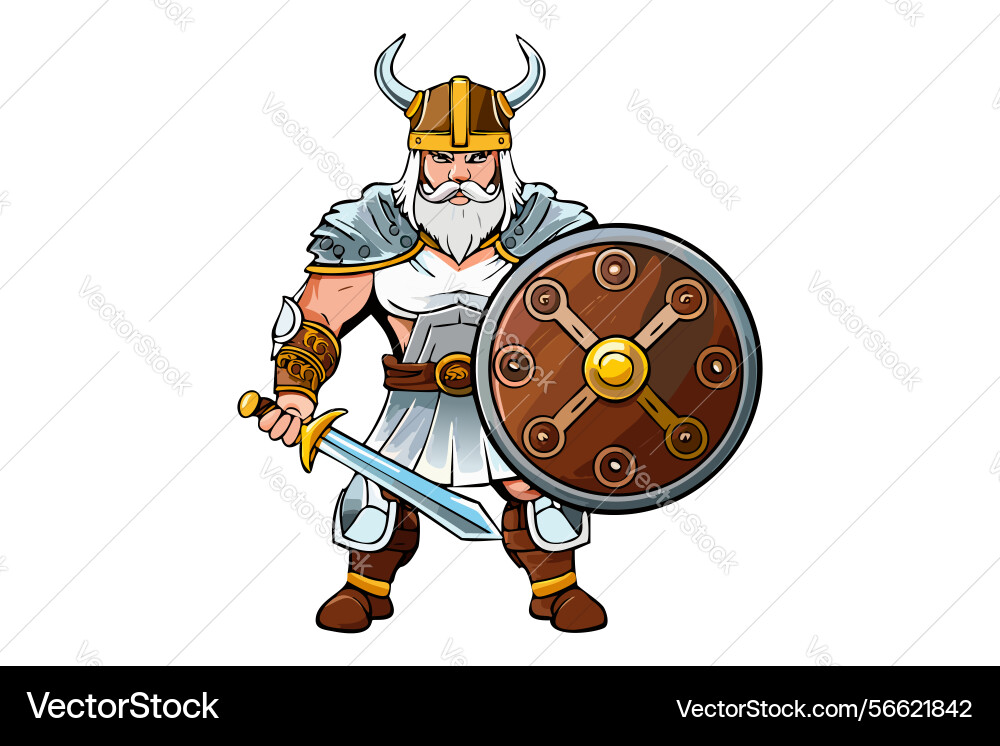 Frowning angry celtic warrior in a horned helmet Vector Image