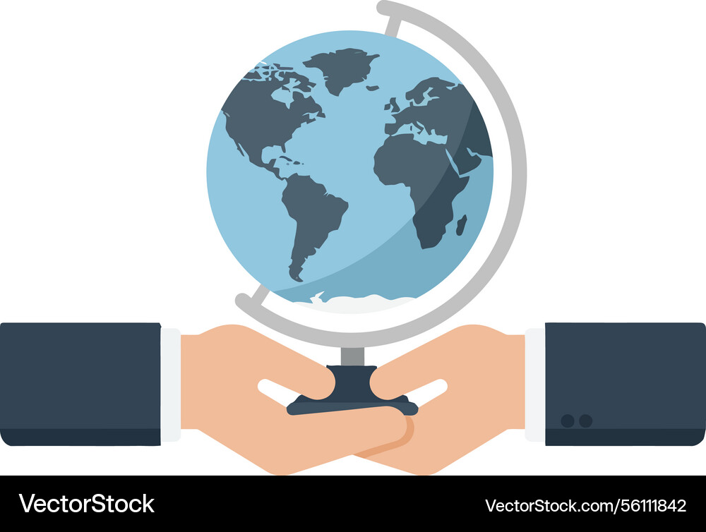 Hände die einen Globus im flachen Designstil halten
