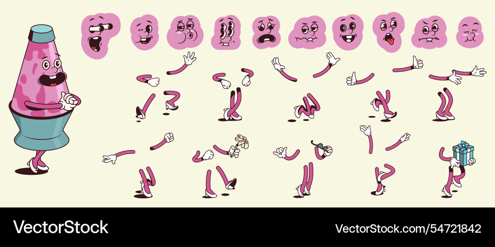 Lava lamp cartoon character with groovy comic Vector Image