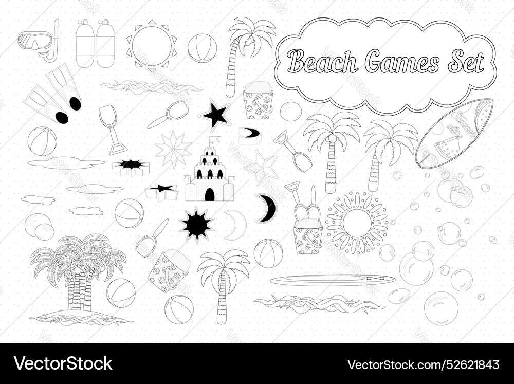 Beach games coloring page set Royalty Free Vector Image