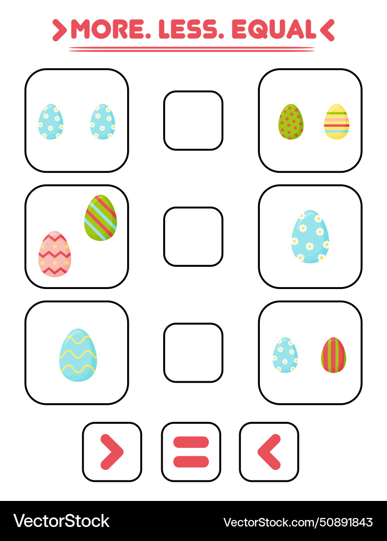 Compare the number of eggs write sign more Vector Image