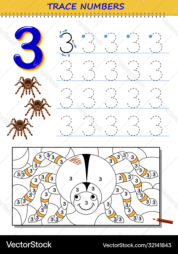Educational page for kids with number 3 printable Vector Image