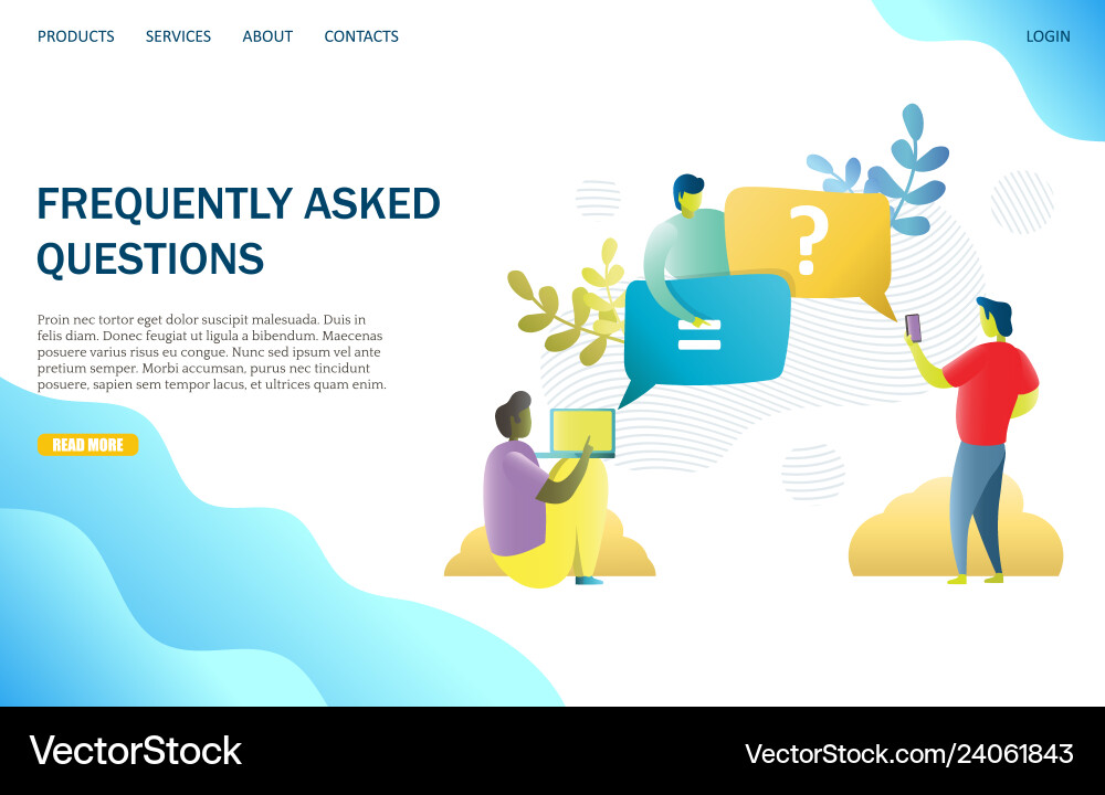 Faq website landing page design template Vector Image