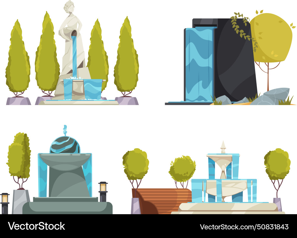 Fountains compositions set Royalty Free Vector Image